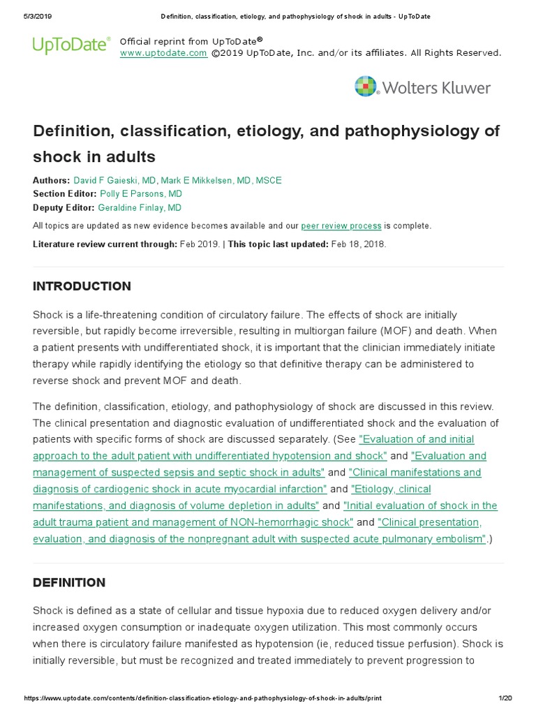 Definition, Classification, Etiology, and Pathophysiology of Shock in ...