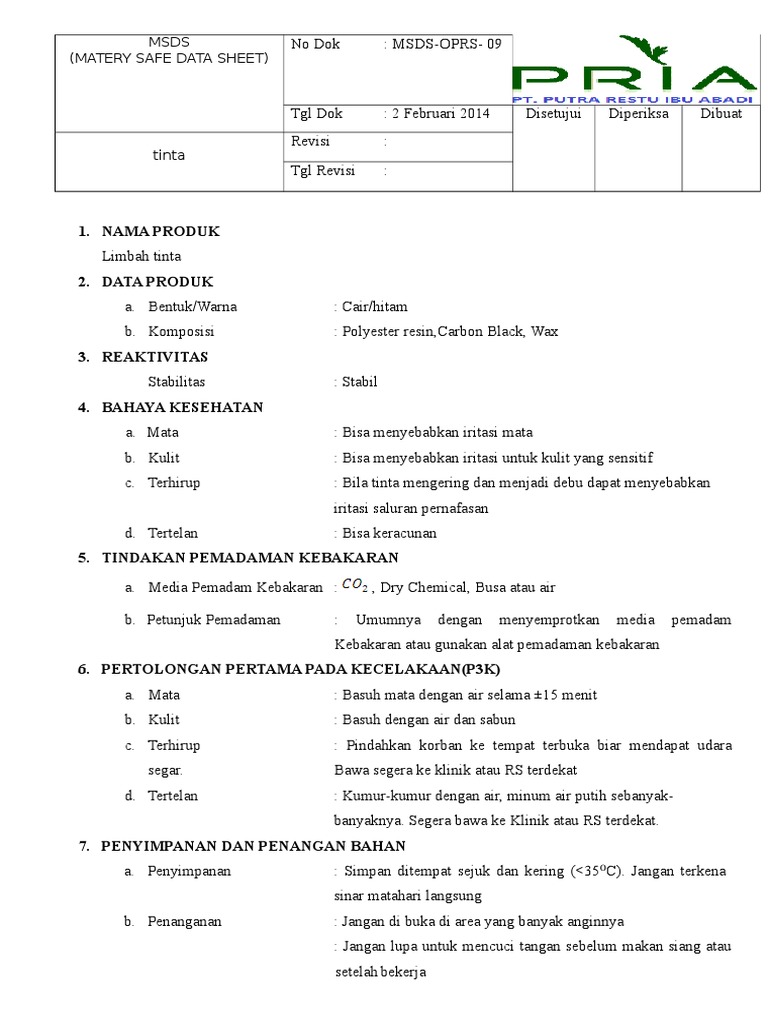 09 Msds Tinta | PDF