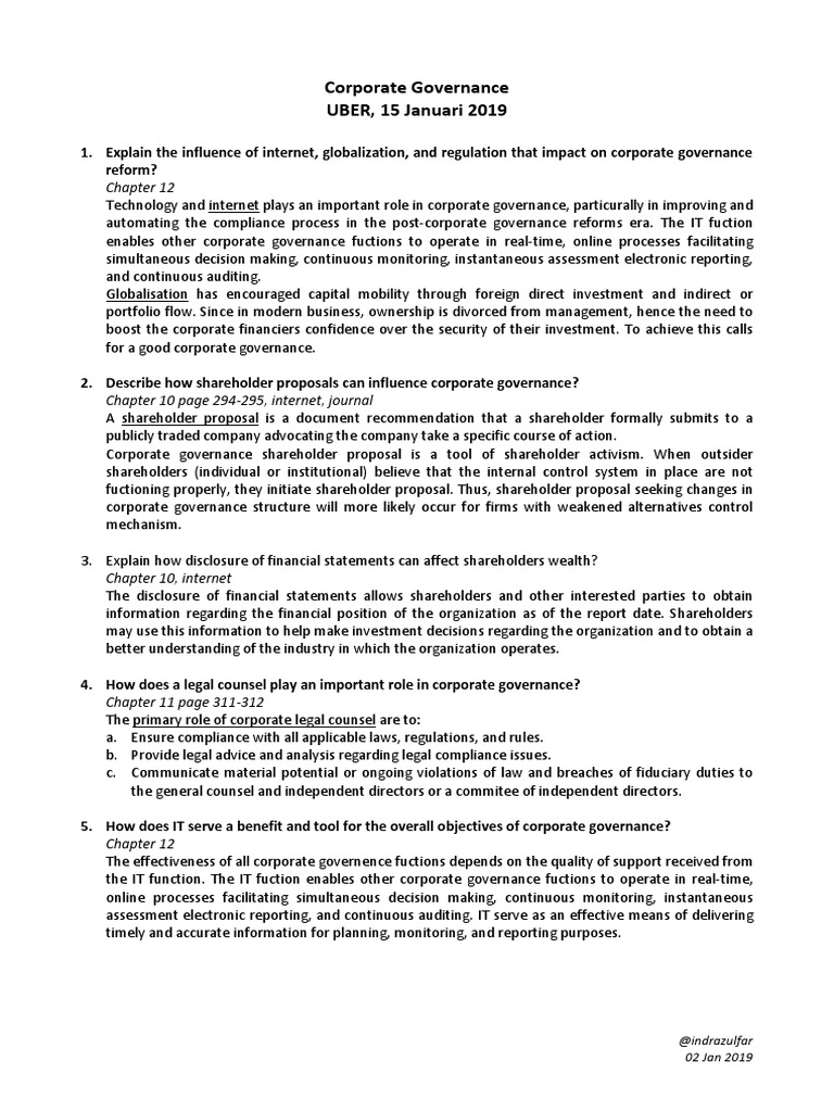 Latihan Soal Corporate Governance | PDF | Corporate Governance ...