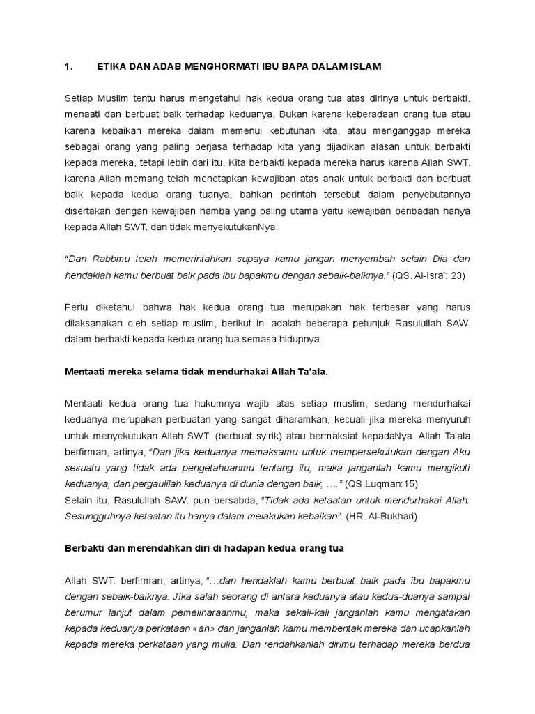 Etika Dan Adab Menghormati Ibu Bapa | PDF