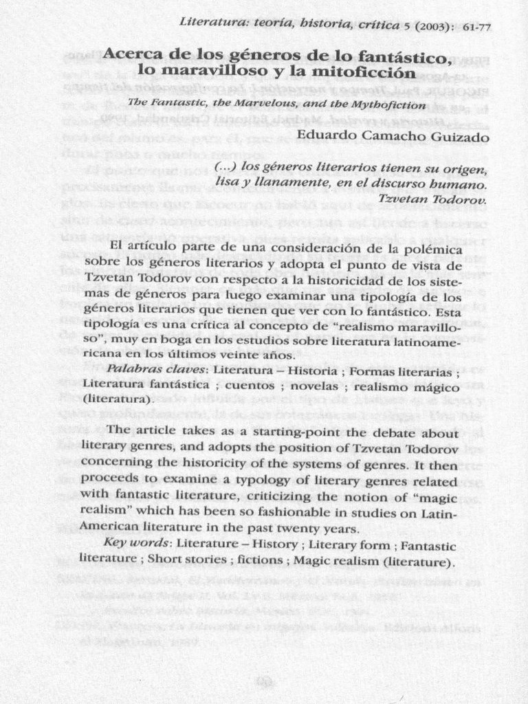 Géneros Literarios: Fantástico y Maravilloso | PDF | Literatura de ...