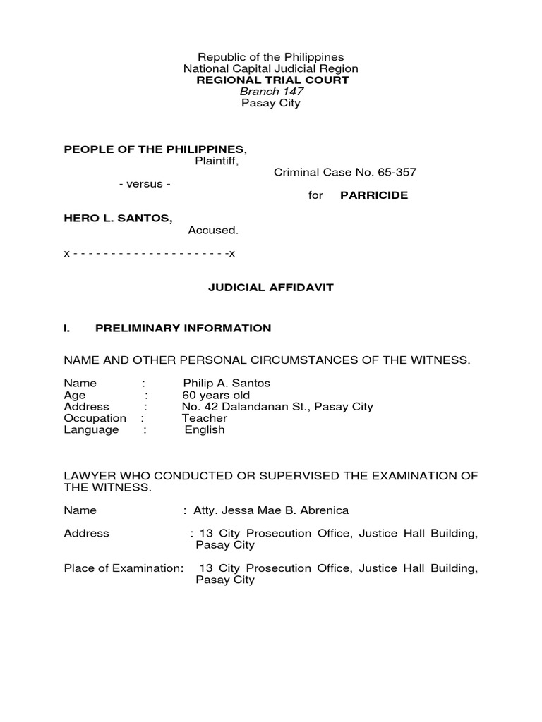 Judicial Affidavit - Sample | PDF | Affidavit | Prosecutor