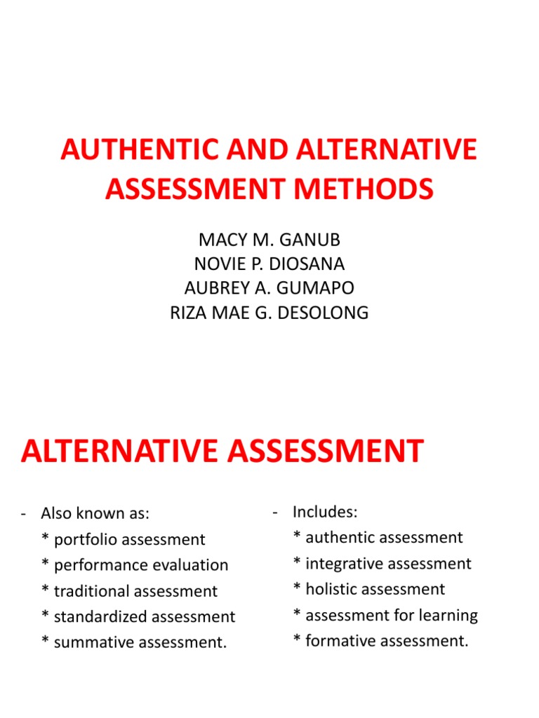 Authentic and Alternative Assessment Methods | PDF | Educational ...