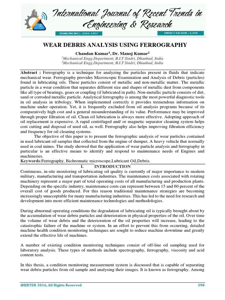Wear Particle Analysis of Oil | PDF | Wear | Lubricant