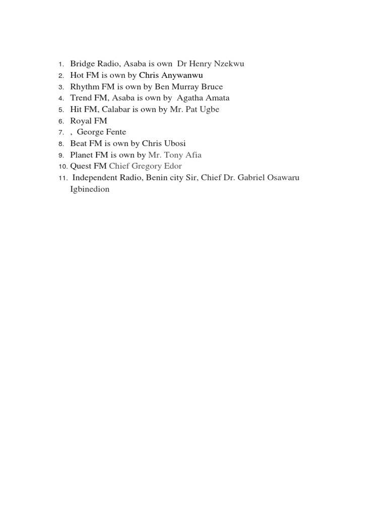Ownership of Asaba Radio Stations | PDF | Art