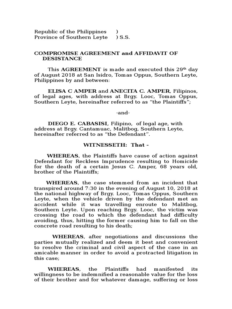 Compromise Agreement | PDF | Virtue | Government Information