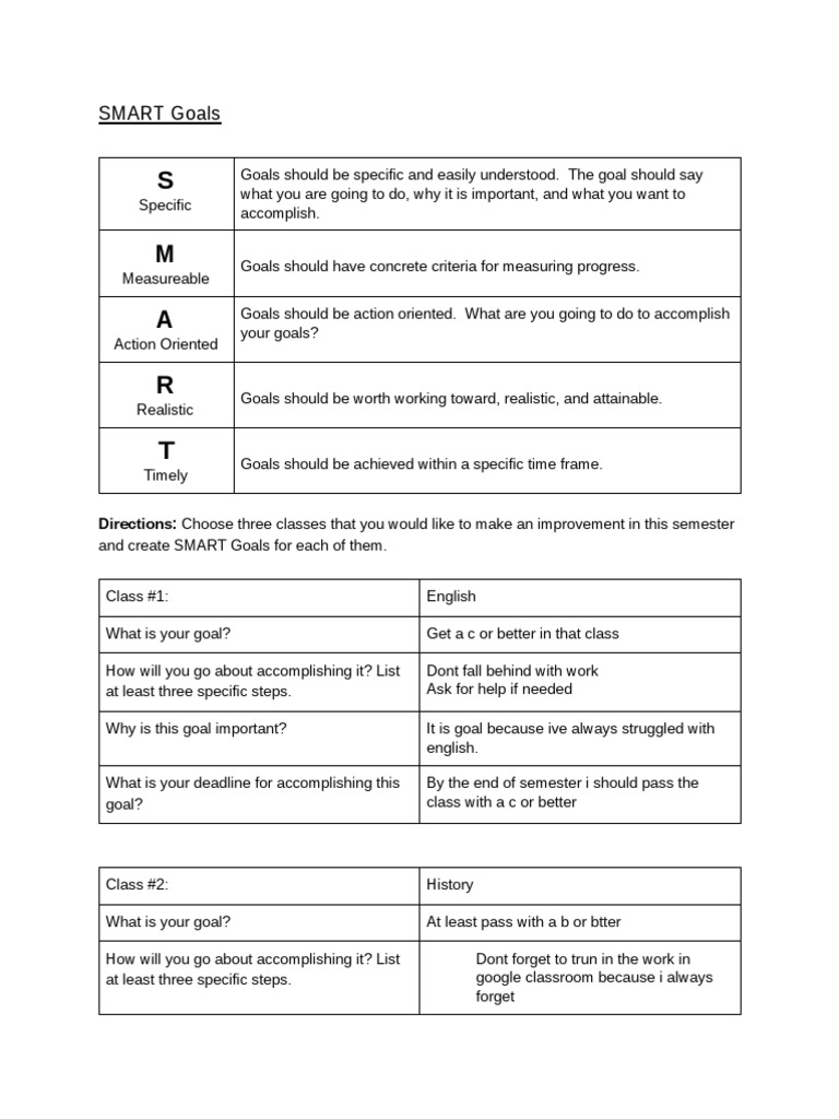 Daniela Alvarez-Mora - Semester Smart Goals | PDF | Cognition | Behavior Modification