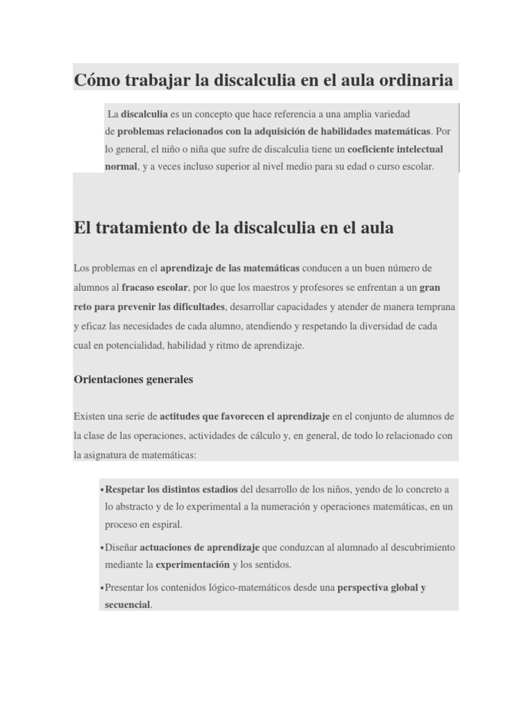 Estrategias para Discalculia en Aula | PDF | Aprendizaje | Salón de clases