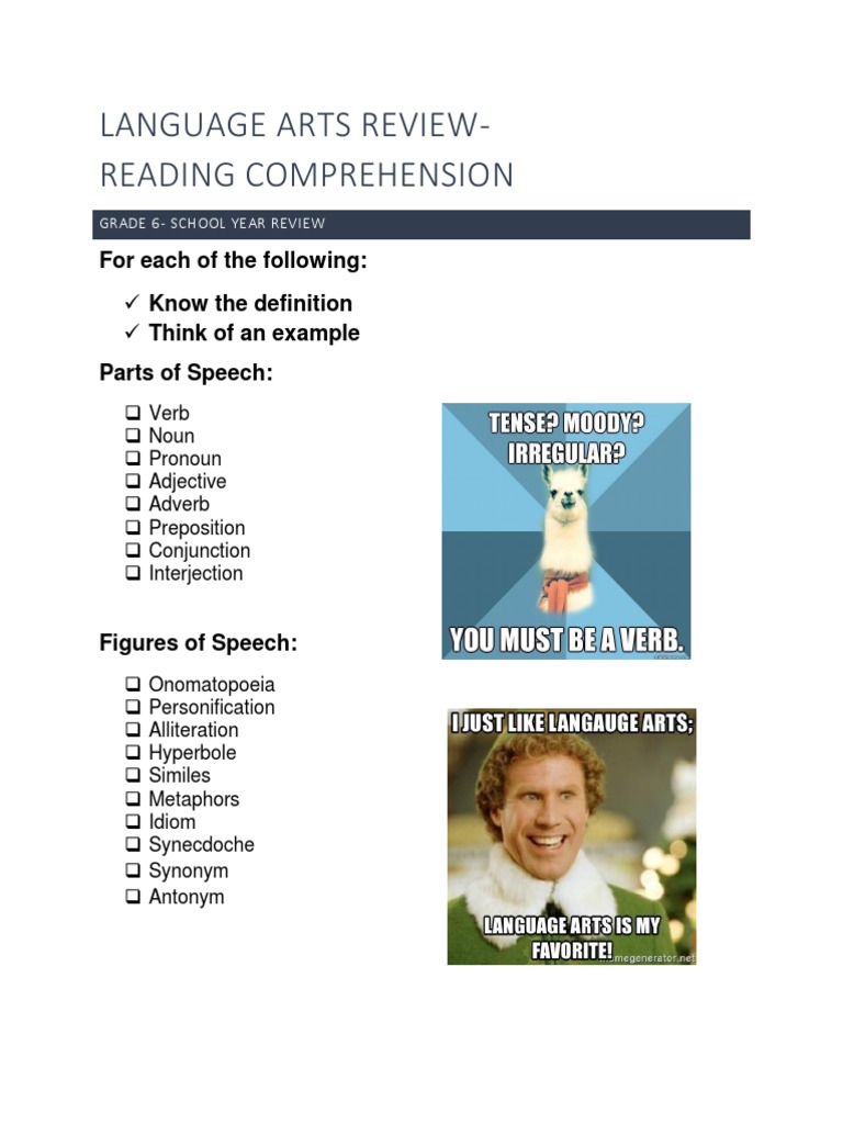 Language Arts Review - Reading Comp | PDF