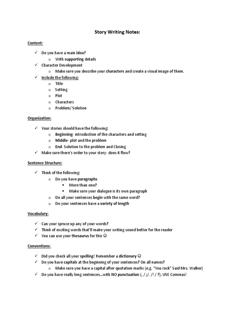 Story Writing Notes | PDF | Sentence (Linguistics) | Cognitive Science