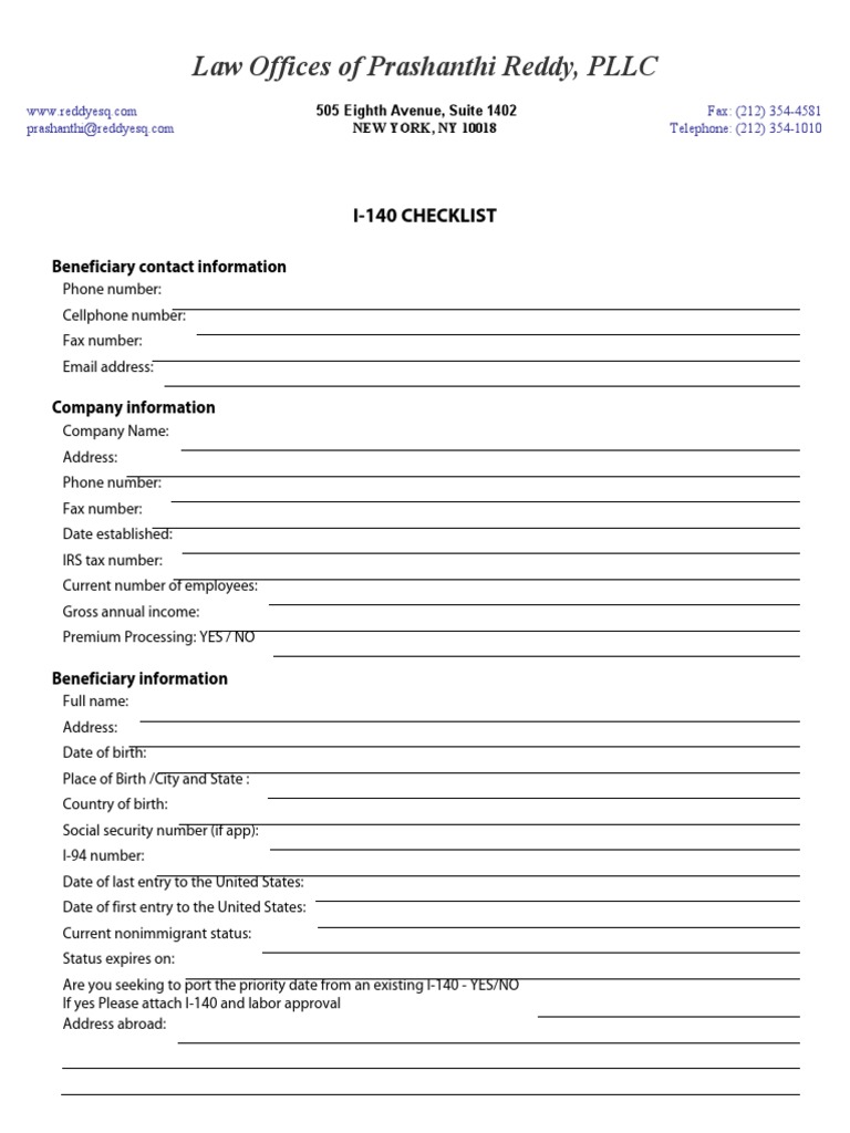 Law Offices of Prashanthi Reddy, PLLC: I-140 Checklist | PDF ...