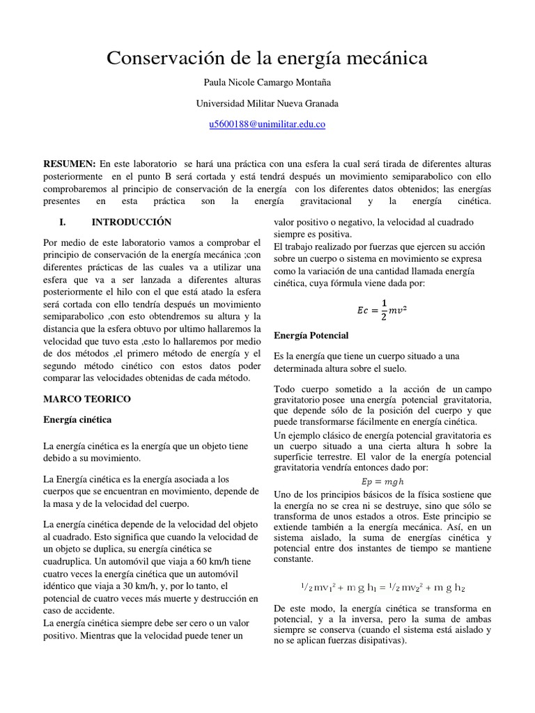 Conservacion de La Energia Mecanica | PDF | Energía cinética | Energía ...