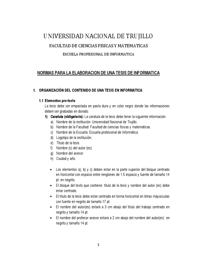Normas para Una Tesis en Informatica | PDF | Sumario abstracto ...