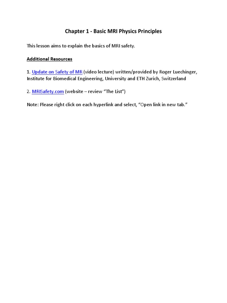 Chapter 1 - Basic MRI Physics Principles PDF | PDF