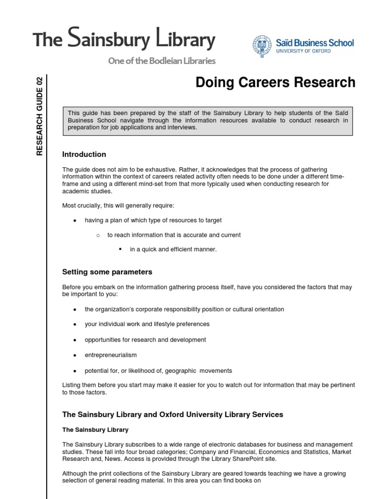 Careers Research Guide for Students | PDF | Libraries | Computing
