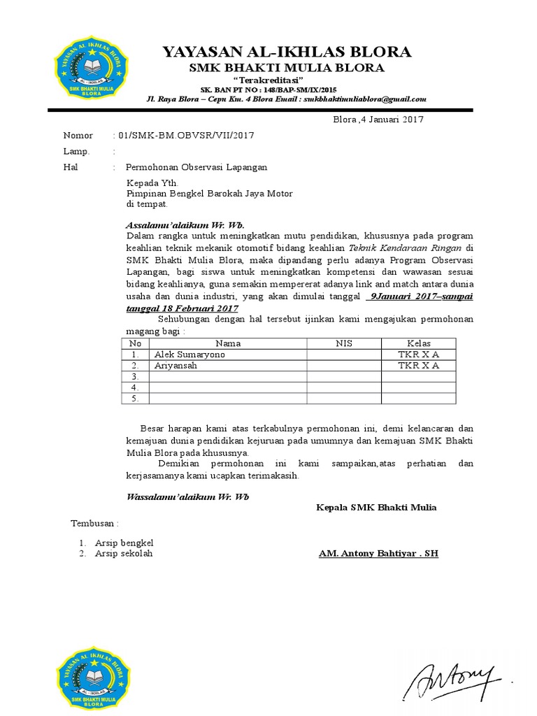 Surat Permohonan PKL | PDF
