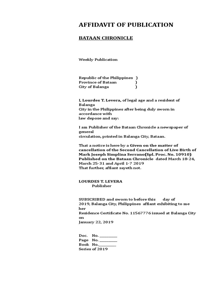 Affidavit of Publication 2 | PDF | Politics