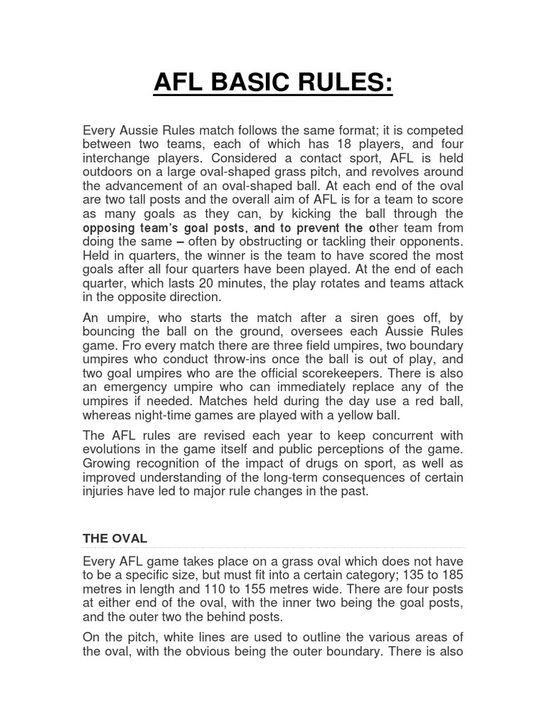 Basic Afl Rules | Download Free PDF | Australian Rules Football | Team ...
