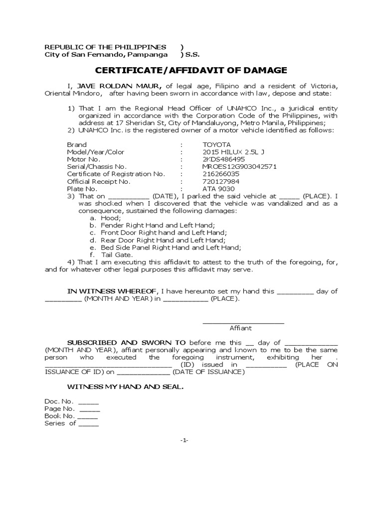 Affidavit of Damage | PDF