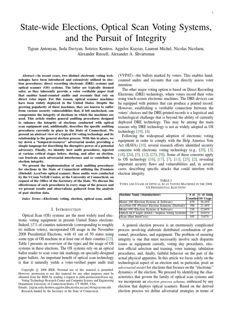 State-Wide Elections, Optical Scan Voting Systems, and The Pursuit of ...