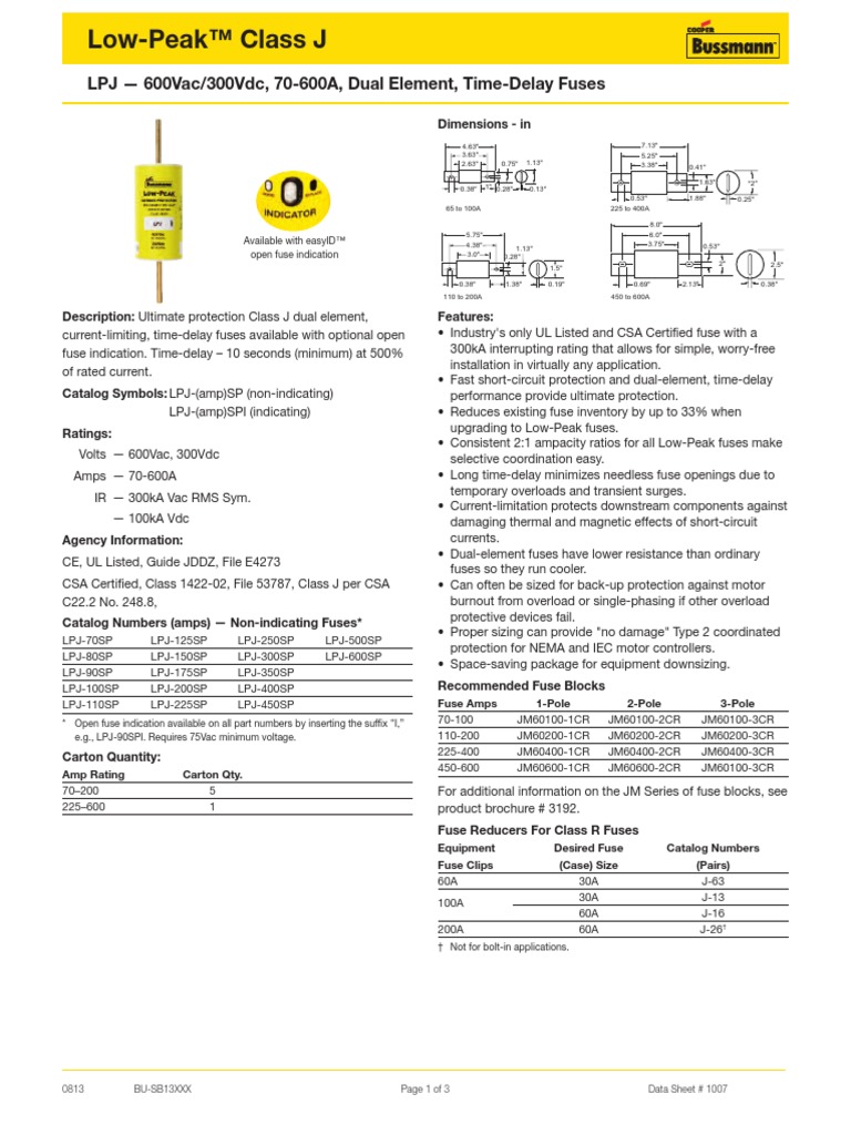 Low Peak邃 Class J Lpj 600vac 300vdc 70 600a Dual Element Time