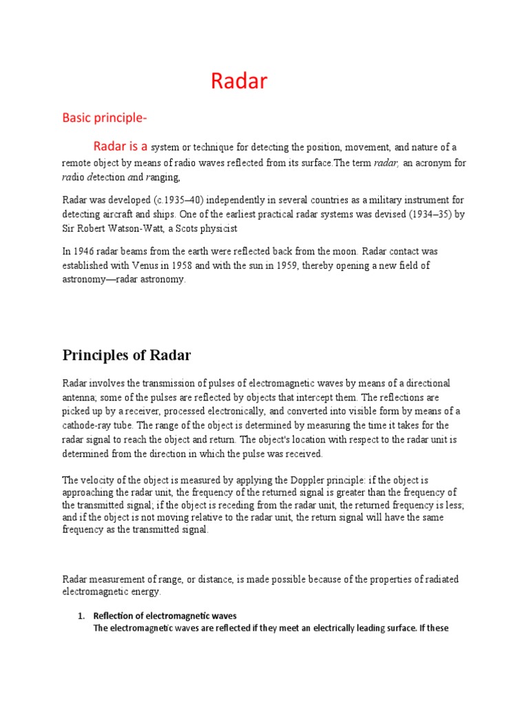 Radar: Basic Principle-Radar Is A | PDF | Radar | Radio