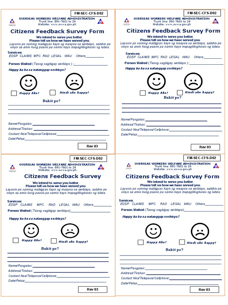 Citizens Feedback Survey Form | PDF | Leisure | Business