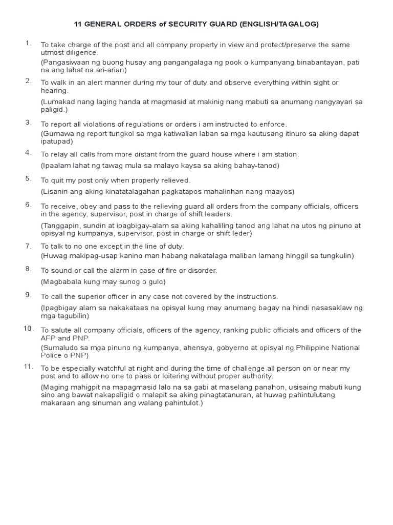 11 General Orders of Security Guard | PDF
