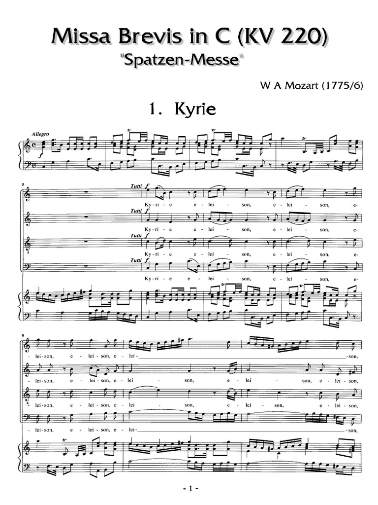 Mozart - Missa Brevis in C Major KV 220 PDF | PDF