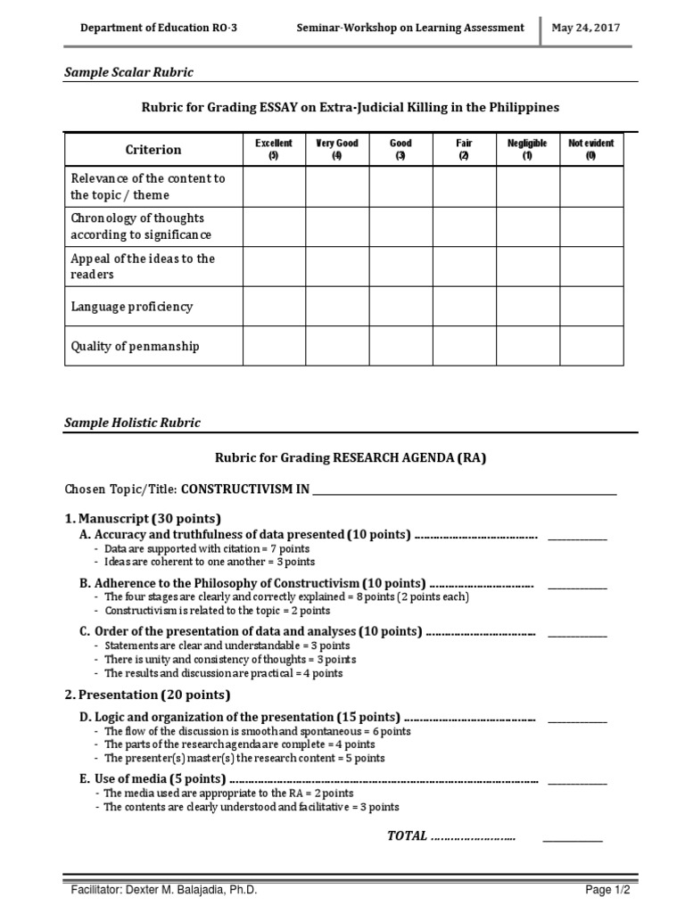 Grading Rubrics for Educational Assessments | PDF | Rubric (Academic) | Constructivism ...