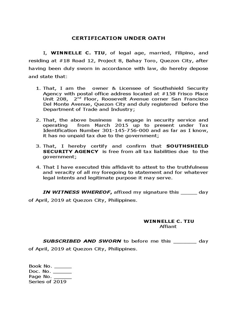 Certification Under Oath | PDF