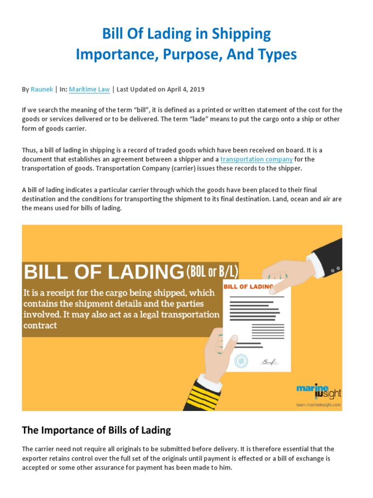 Bill of Lading in Shipping | PDF | Bill Of Lading | Cargo
