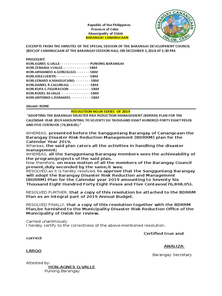 Resolution of BDRRM | PDF | Philippines