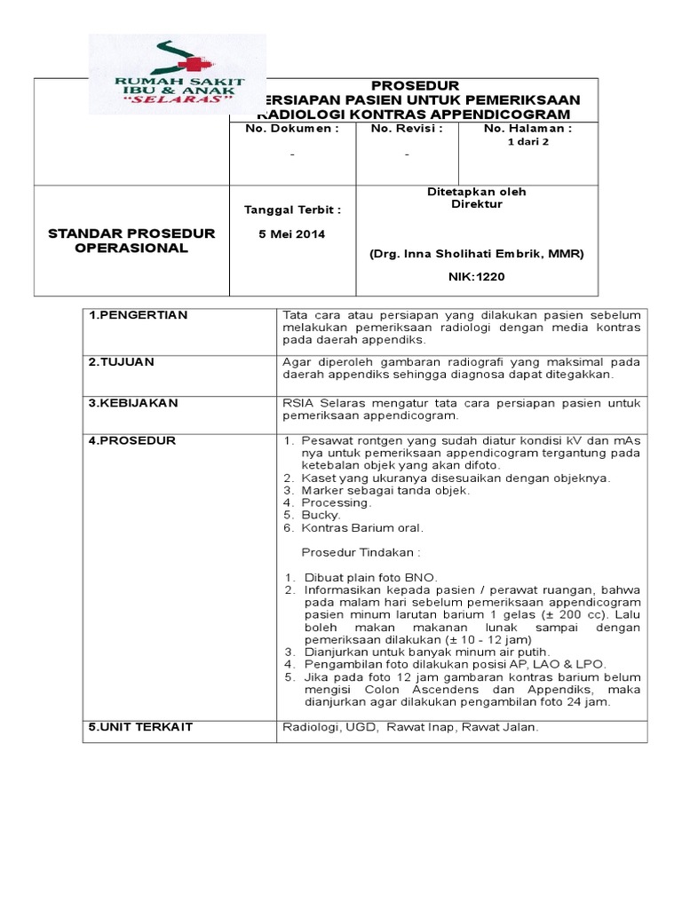 Persiapan Pasien Appendicogram Radiologi | PDF