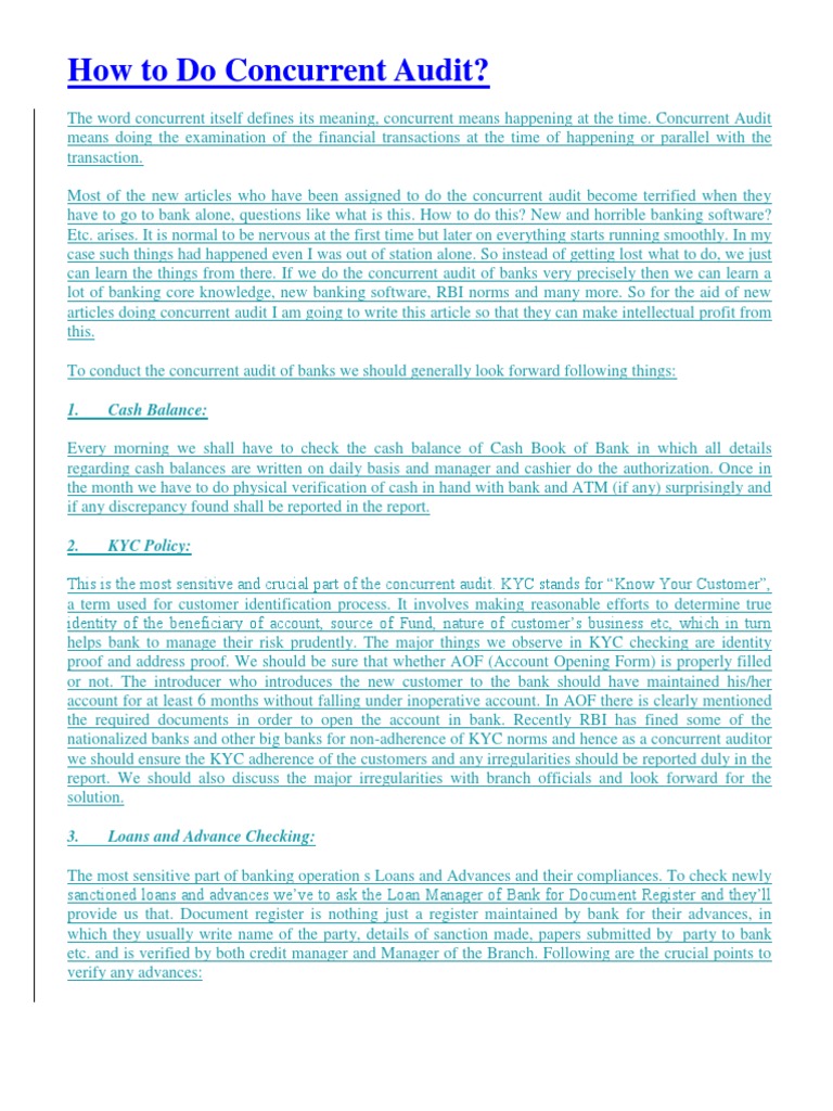How To Do Concurrent Audit | PDF | Cheque | Banks
