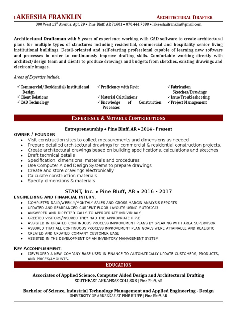 Architectural Draftsman Resume | PDF | Engineering | Science And Technology