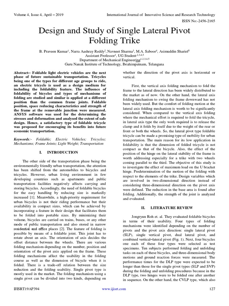 Design and Study of Single Lateral Pivot Folding Trike | PDF | Strength ...