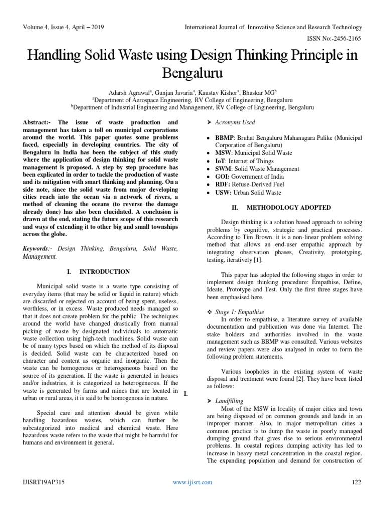 Handling Solid Waste Using Design Thinking Principle in Bengaluru | PDF ...