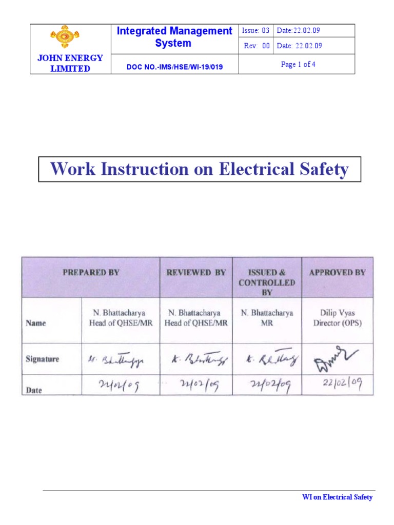 Electrical Safety Work Instructions | PDF | Electrical Connector ...