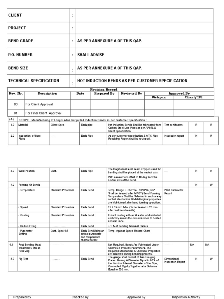 Quality Assurance Plan-Bends | Download Free PDF | Pipe (Fluid ...