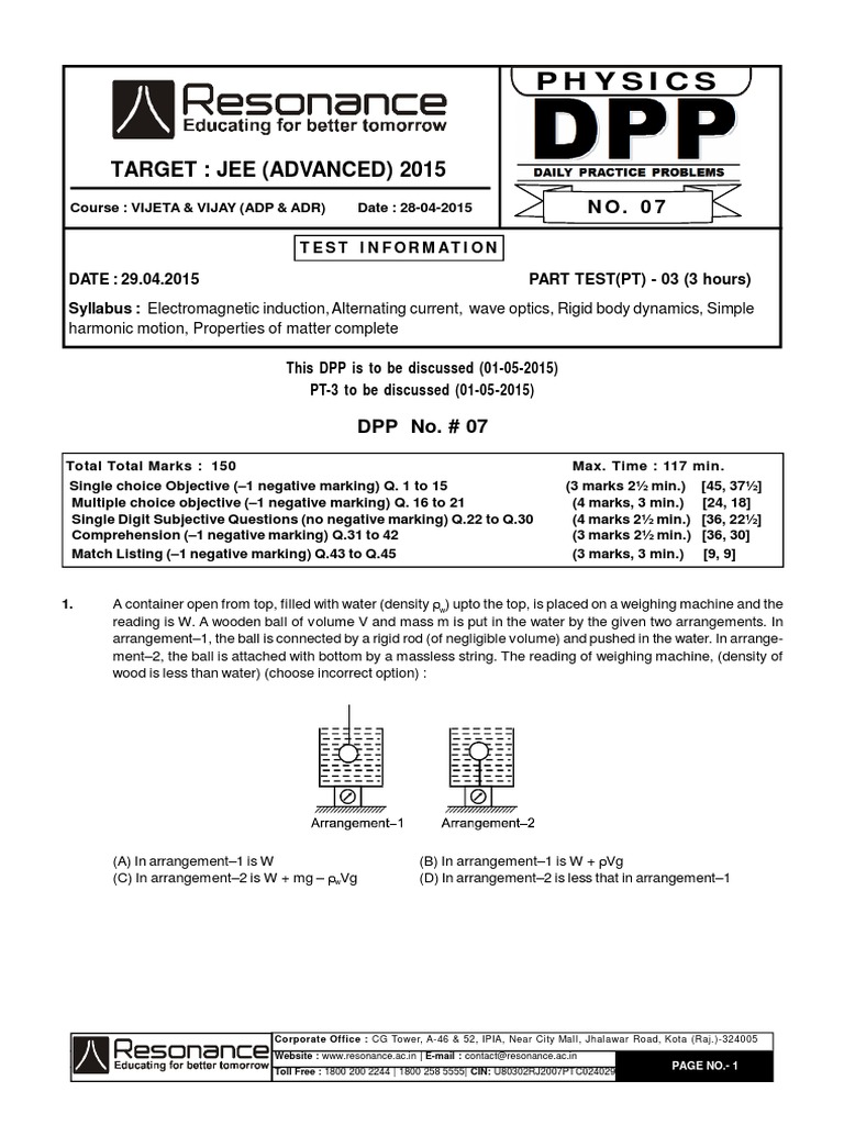 Physics DPP PDF | PDF | Lift (Force) | Surface Tension