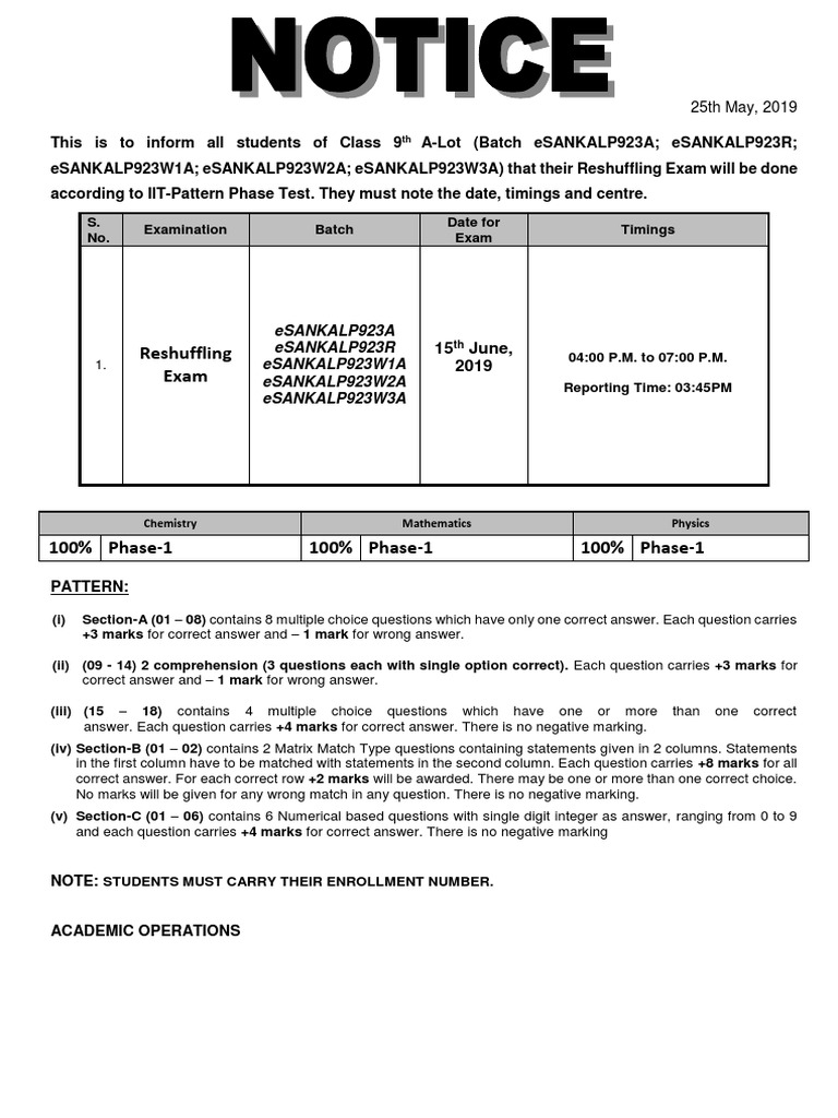 Reshuffling Notice For Class IX A Lot PDF | PDF | Multiple Choice ...