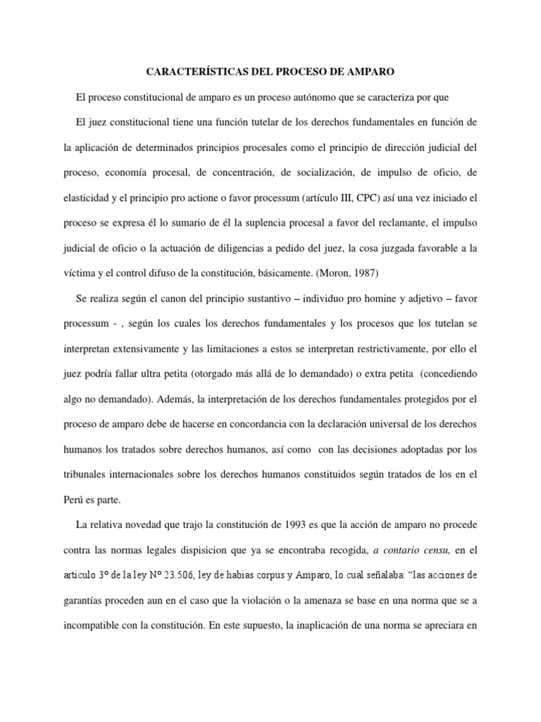 Características Del Proceso de Amparo | PDF | Ley procesal | Derecho ...