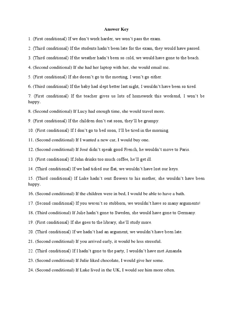 Conditional Sentences - Answer Key | PDF