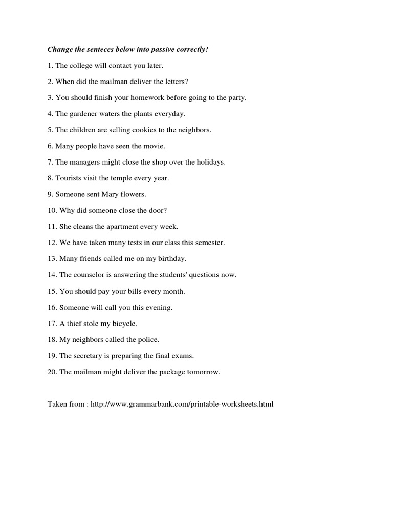 Active and Passive Voice - Questions | PDF | Home & Garden | Art