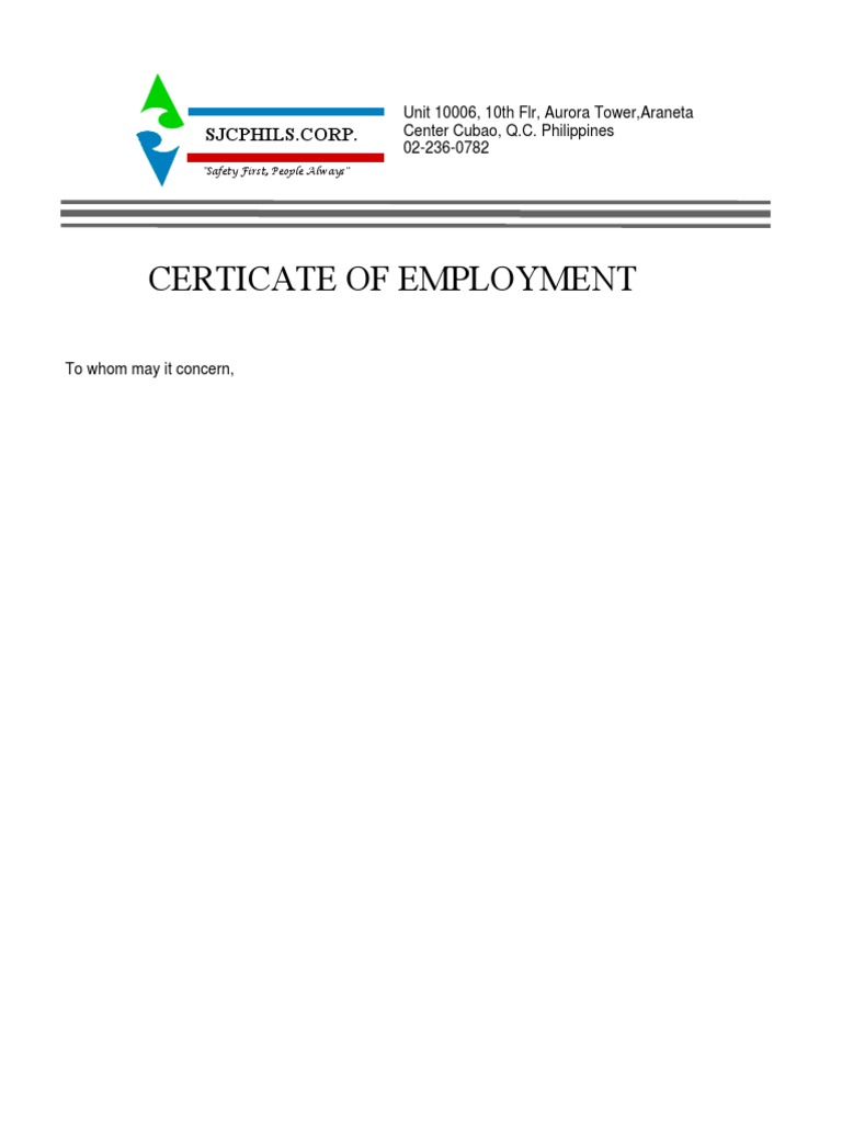 Certicate of Employment: Sjcphils - Corp | PDF
