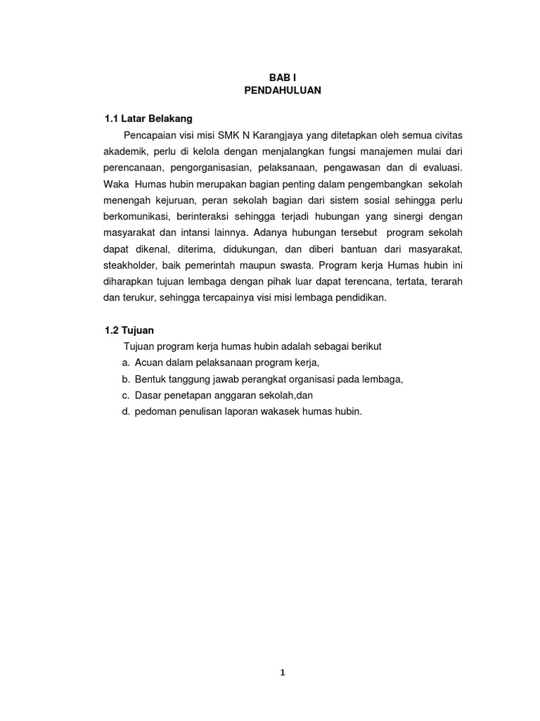Program Kerja Humas Hubin SMK Karangjaya | PDF