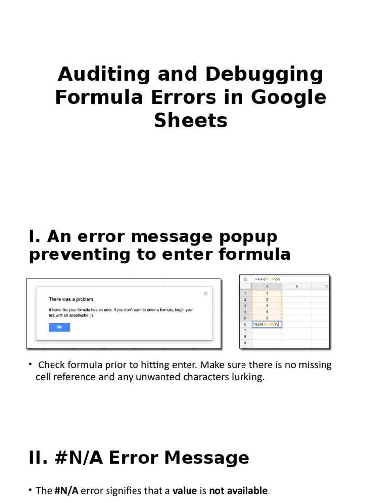 Auditing and Debugging Formula Errors in Google Sheets | PDF | Career & Growth