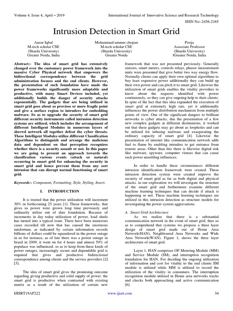 Intrusion Detection In Smart Grid Download Free Pdf Support Vector