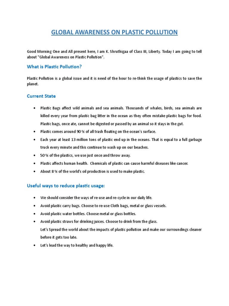 Global Awareness On Plastic Pollution | PDF